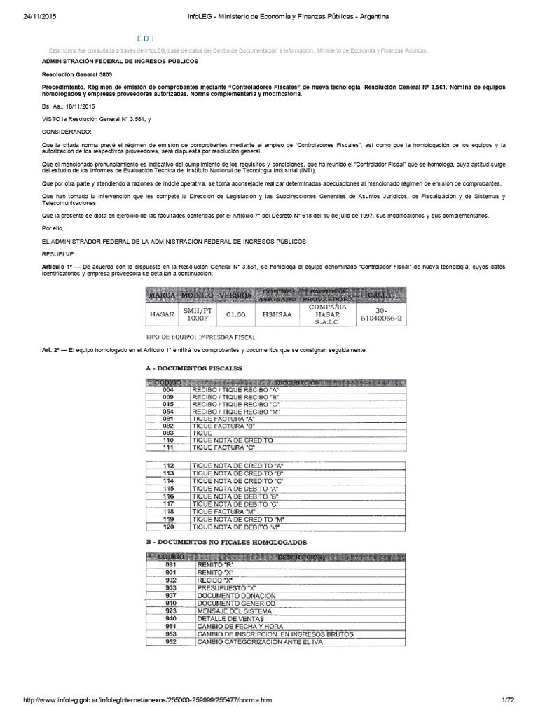SMH PT 1000F v01.00 HOMOLOGACION RG AFIP 3809 - 2015 | PDF | Impuestos | Impuesto al valor agregado