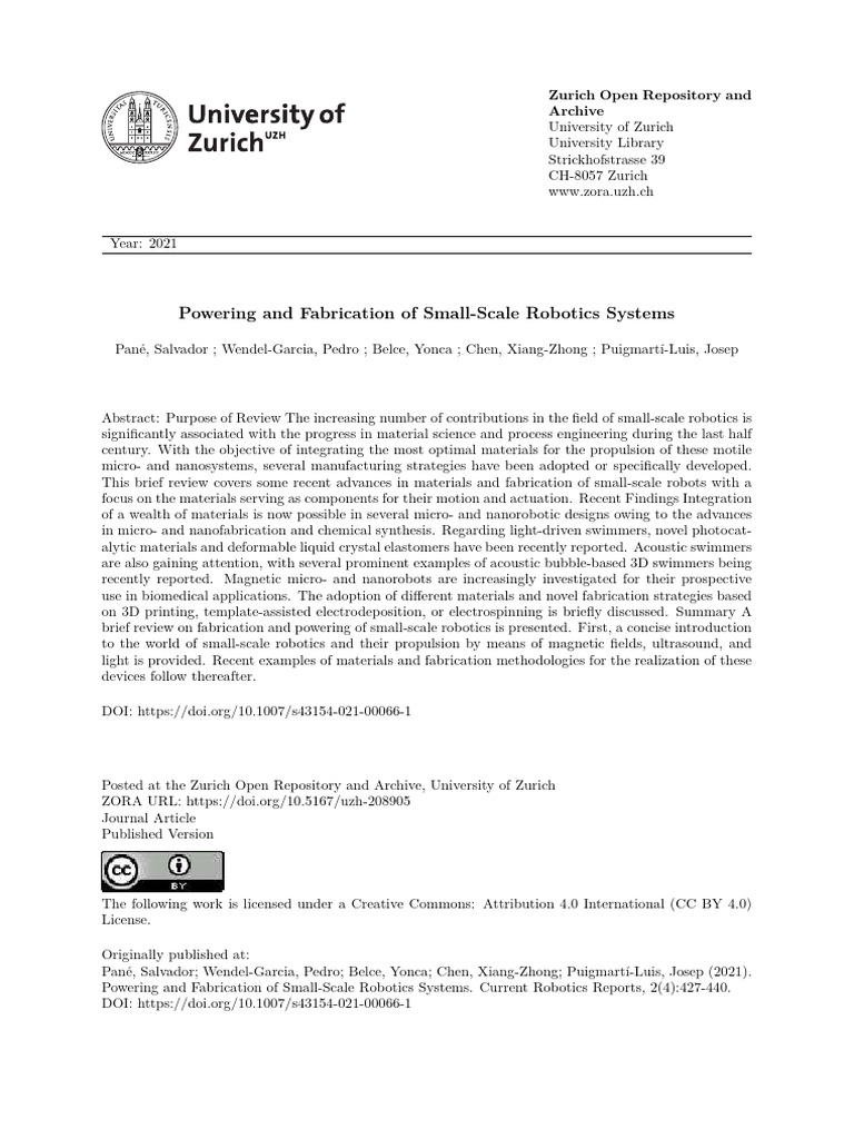 Powering and Fabrication of Small-Scale Robotics S | PDF ...