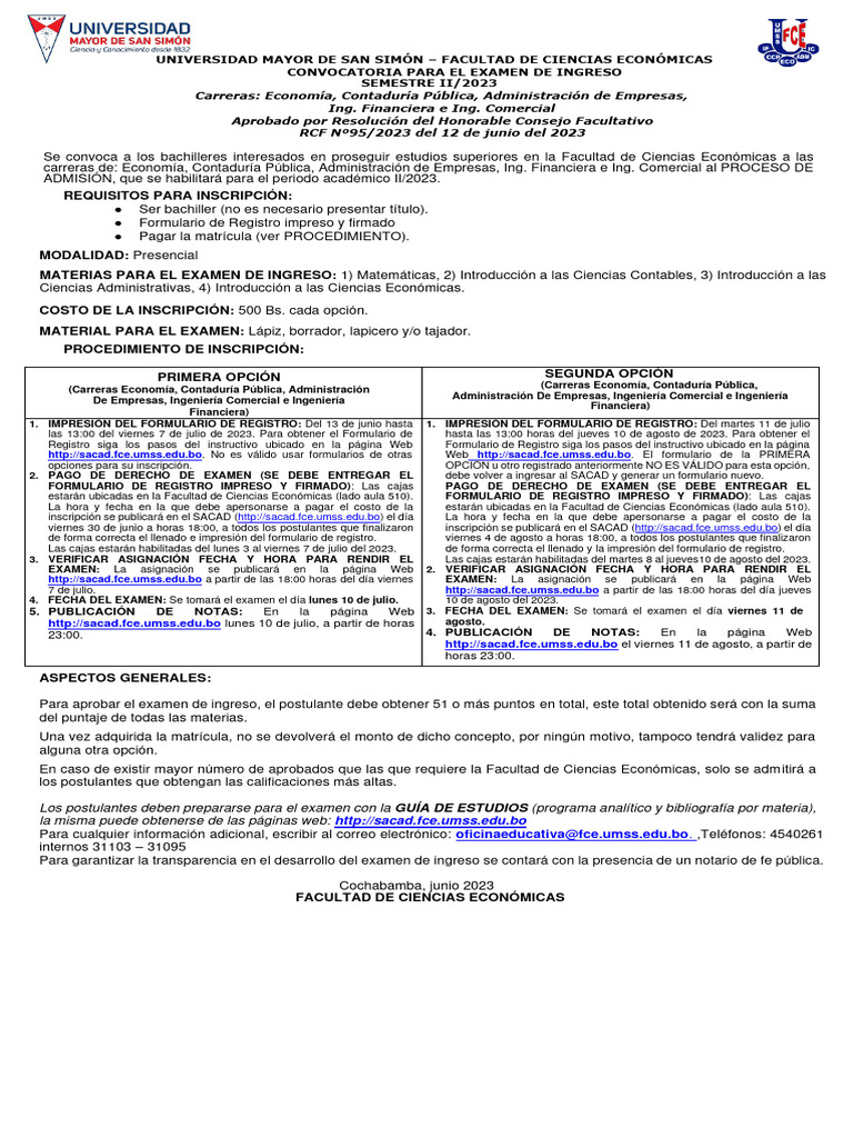 Examen de Ingreso Fce 2-2023 | PDF