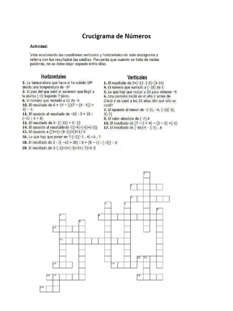 Crucigrama de Números | PDF