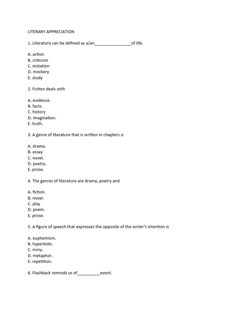 Grade 9 Literature Test Questions | PDF | Poetry | Poetic Devices