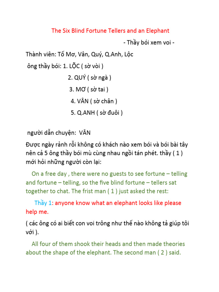 The Six Blind Fortune Tellers and An Elephant | PDF