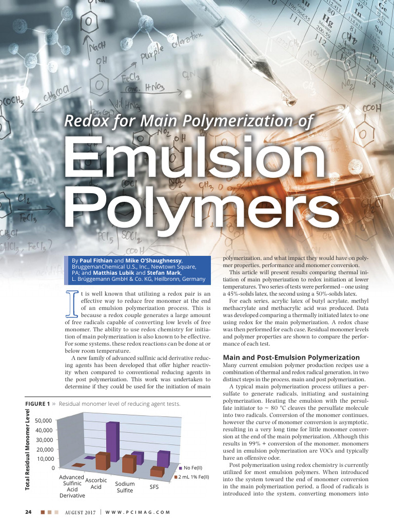 Redox Initiation in Emulsion Polymerization | PDF | Polymerization | Redox