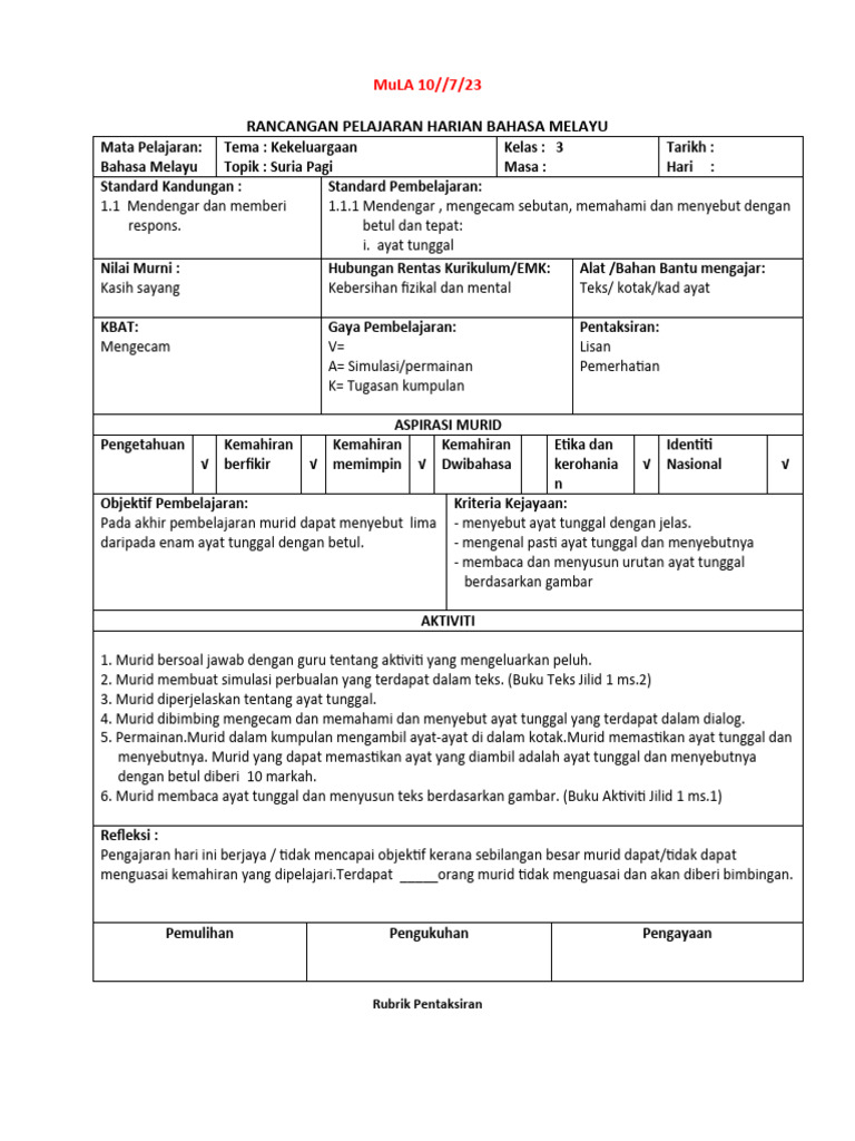 RPH BM TH 3 2021 | PDF | Karier & Perkembangan