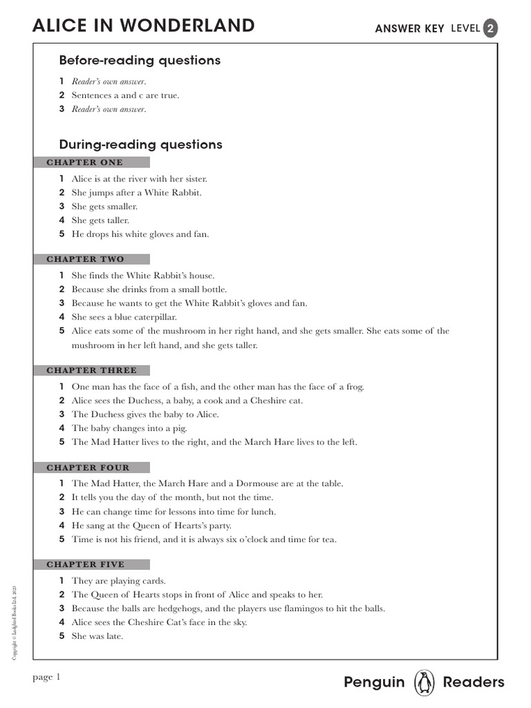 PR L2 AliceInWonderland AnswerKey | PDF | Alice's Adventures In ...