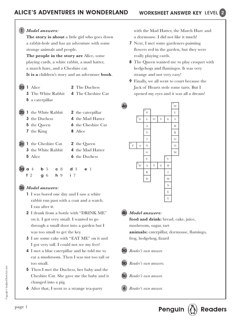 PR AlicesAdventuresInWonderland WorksheetAnswerKey | PDF | Works ...