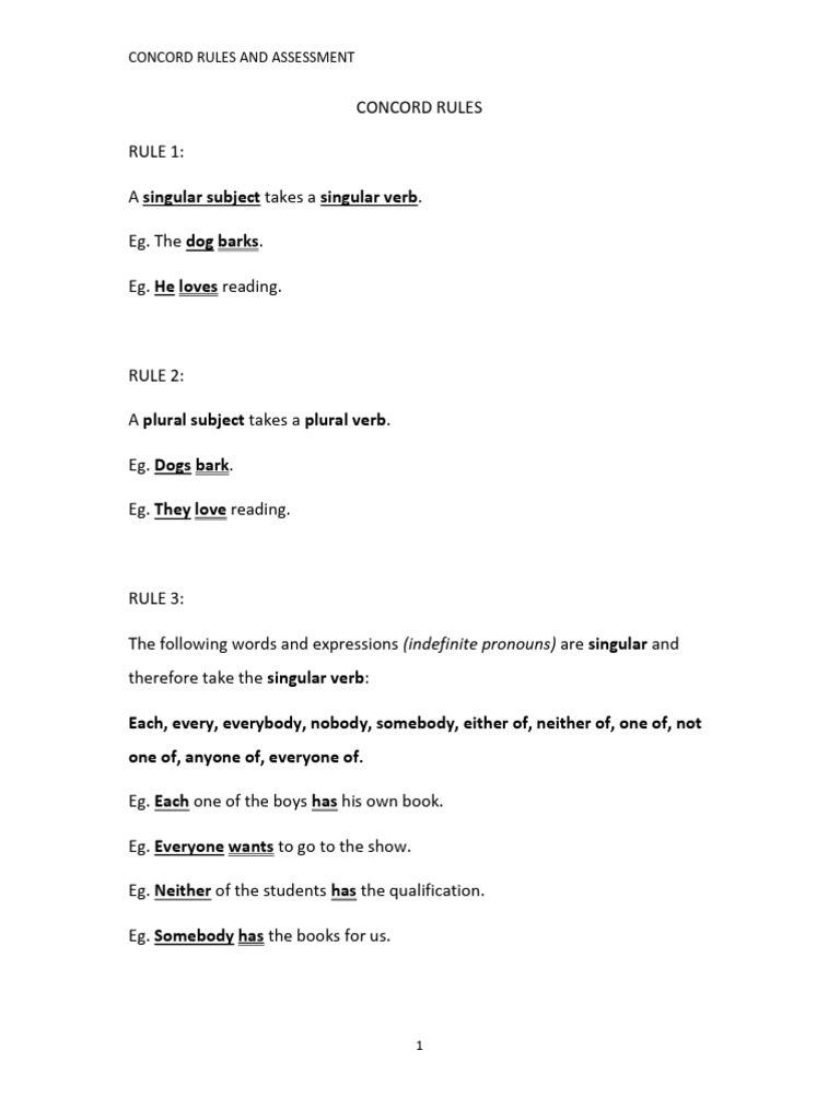 Concord Rules 1 | PDF | Grammatical Number | Plural