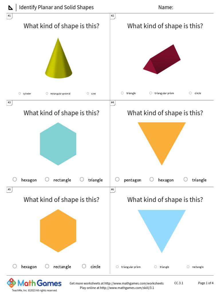 3 1 Identify Planar and Solid Shapes | PDF | Rectangle | Triangle