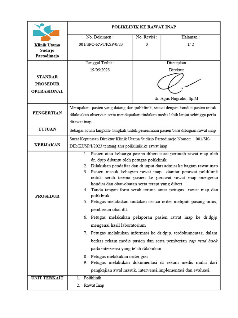 Spo Poliklinik Ke Rawat Inap | PDF | Kesehatan Holistik