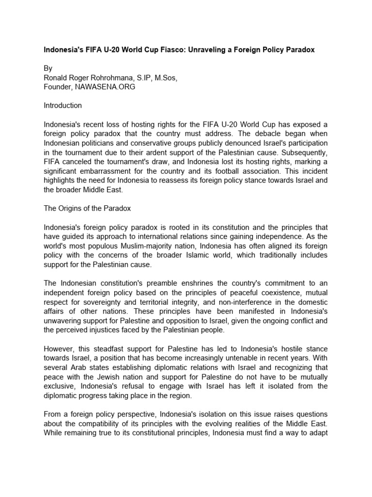 Indonesia's FIFA U-20 World Cup Fiasco - Unraveling A Foreign Policy ...