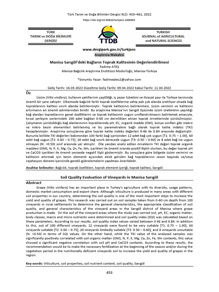 Ates Turk Tarim Ve Doga Bilimleri Dergisi 9 (2) - 2022 | PDF