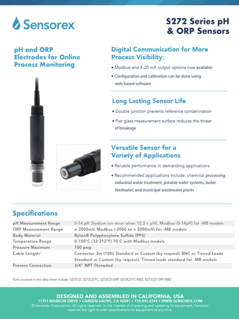 S09099 Specification Sheet | PDF | Ph | Sensor