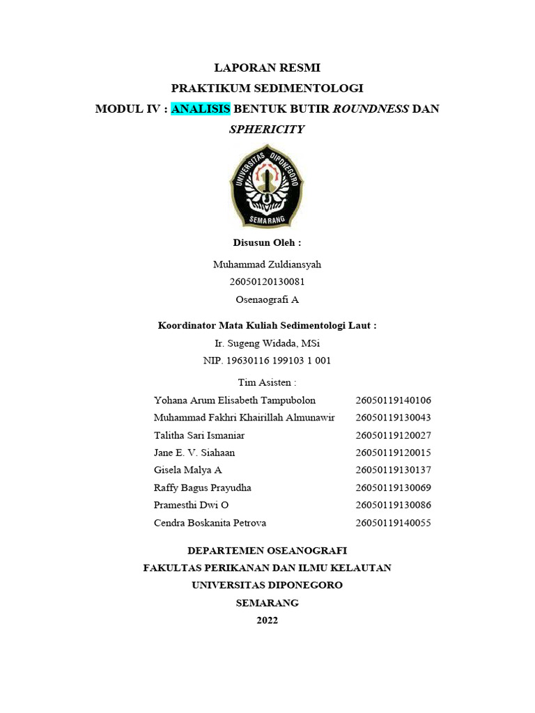 ACC - Muhammad Zuldiansyah - 26050120130081 - Oseanografi A - Lapres Modul 4 Sedimen - Muhammad ...
