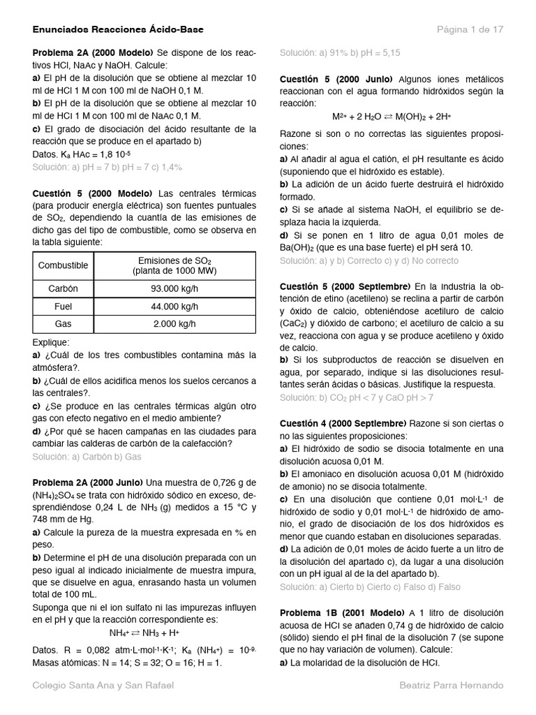 T5 Enunciados Reacciones Acido-Base | PDF | Ph | Ácido