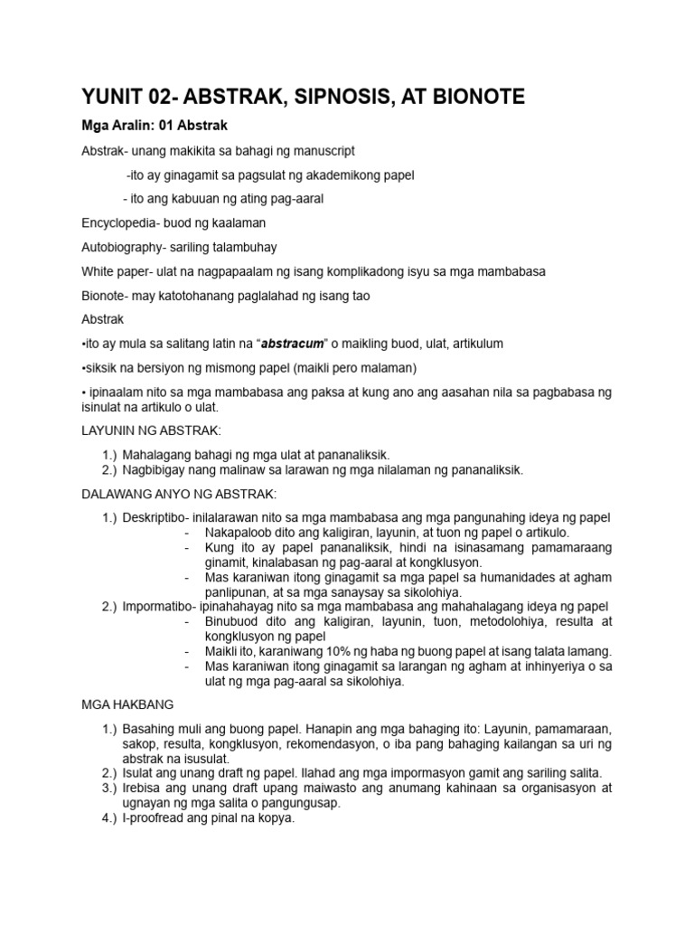 Filipino 12 Abstrak | PDF