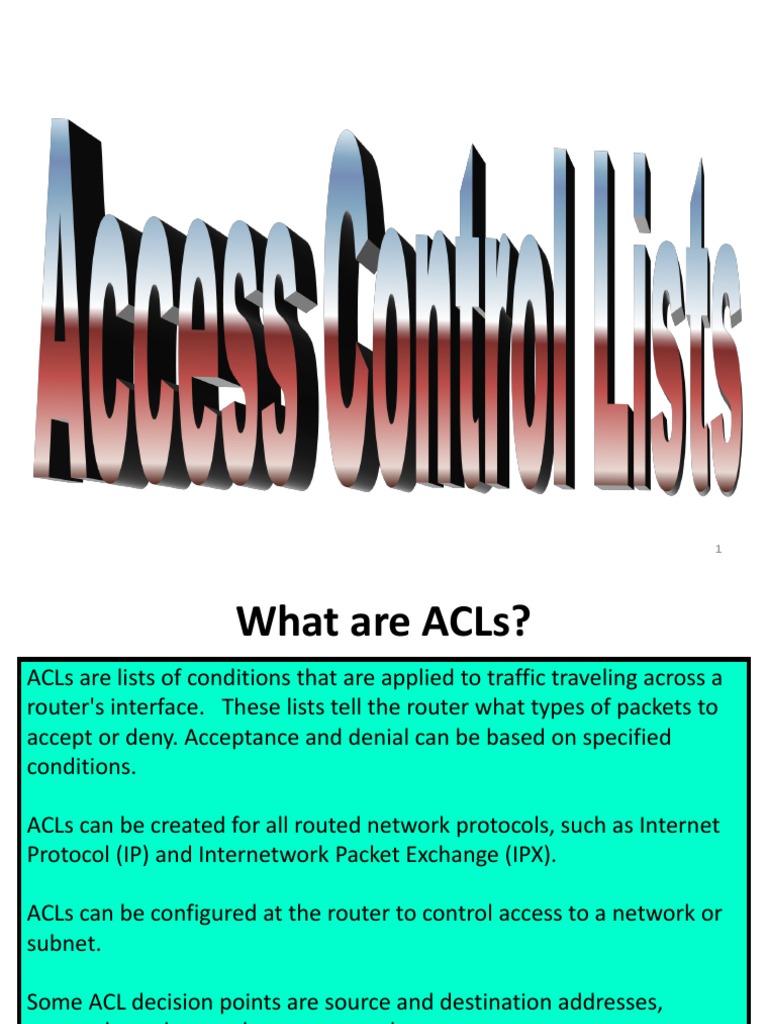 CCNA Presentation - ACL | PDF | Ip Address | Port (Computer Networking)