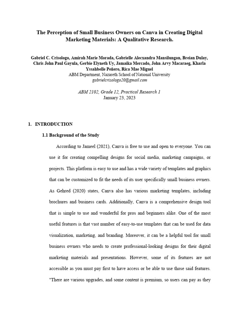 The Perception of Small Business Owners On Canva in Creating Digital ...