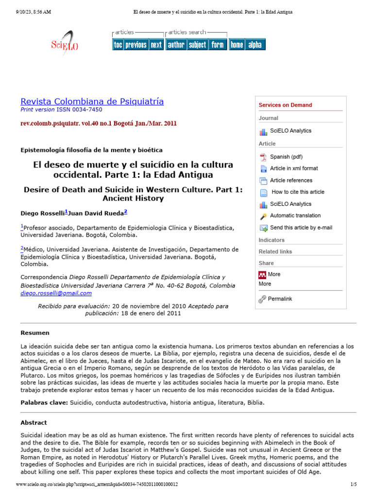 El Deseo de Muerte y El Suicidio en La Cultura Occidental. Parte 1 - La ...