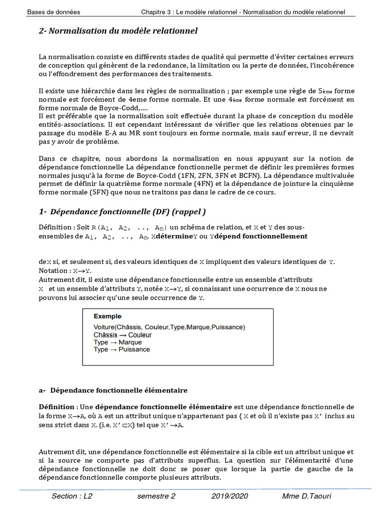 Chapitre 3 - Modèle Relationnel - Part 2 - Normalisation Du Modèle Relationel | PDF | Modèle ...