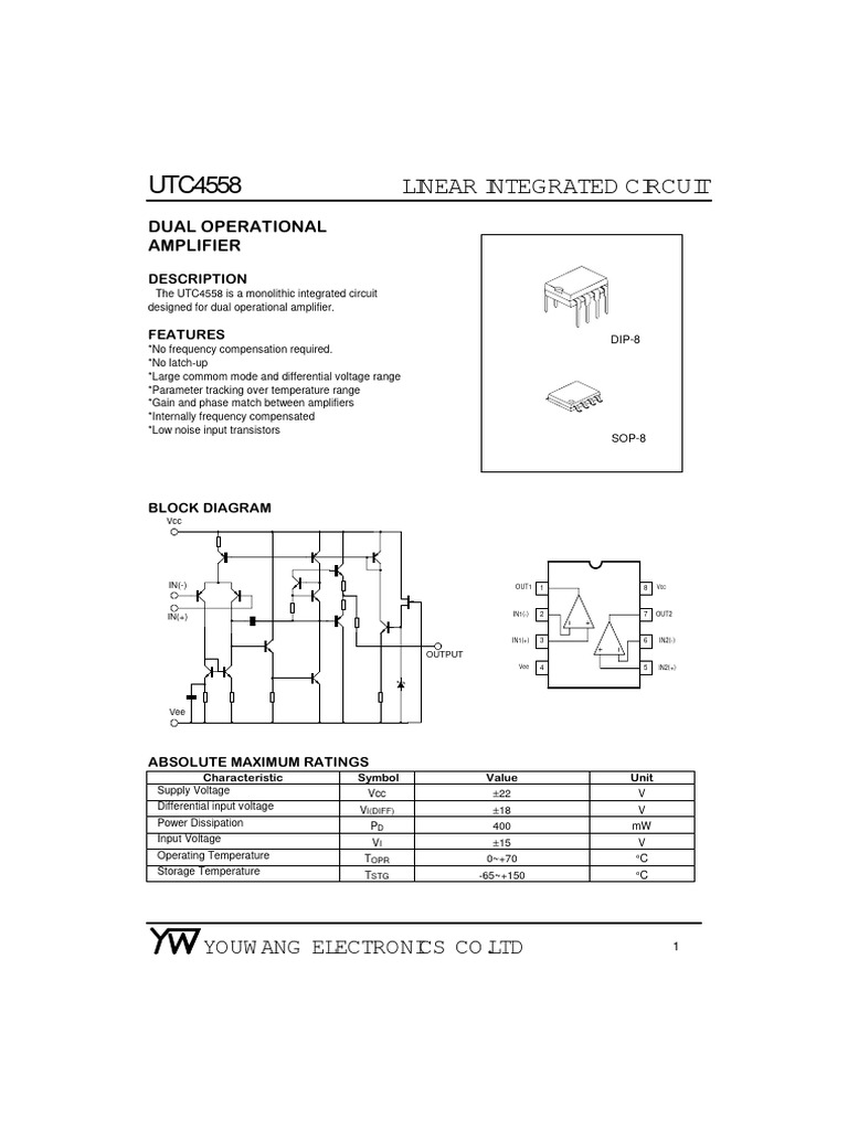 Utc 4558 | PDF | Amplifier | Electronic Circuits