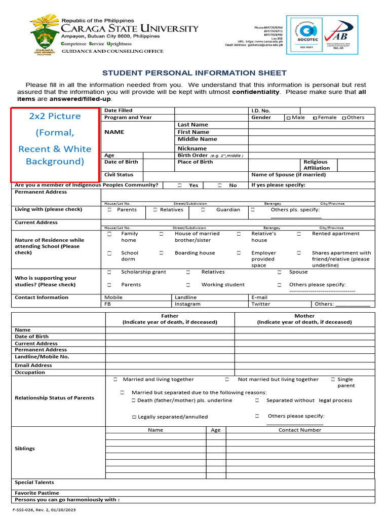 Student Personal Information Sheet | PDF | Behavioural Sciences ...