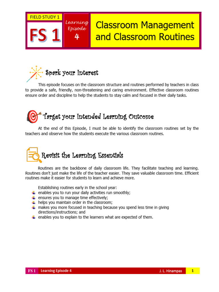 FS 1 Learning Episode 4 | PDF | Classroom | Classroom Management