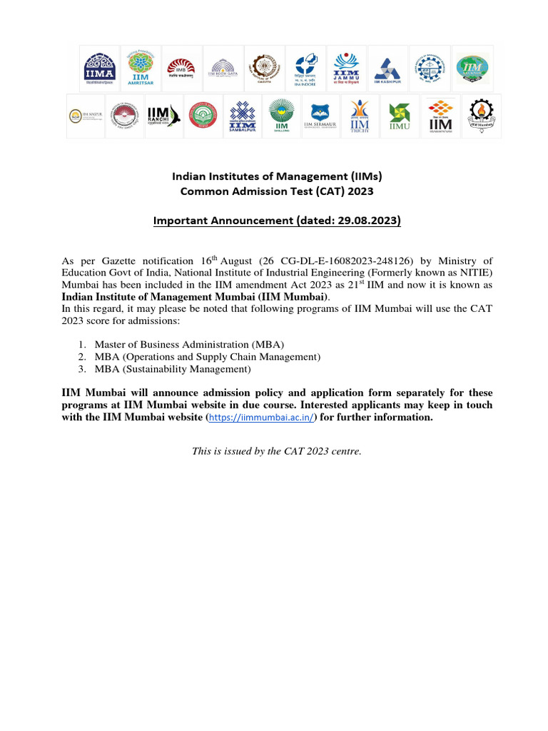 IIM Mumbai Announcement | PDF