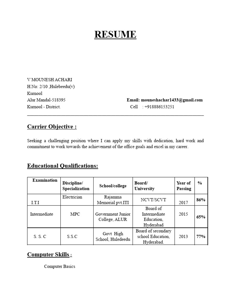 Resume: Carrier Objective | PDF