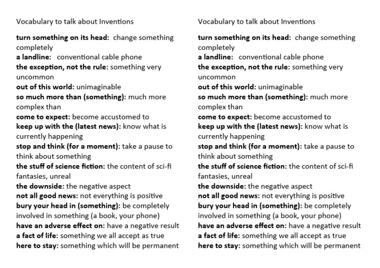 Vocabulary for Discussing Inventions | PDF | Language Arts & Discipline ...