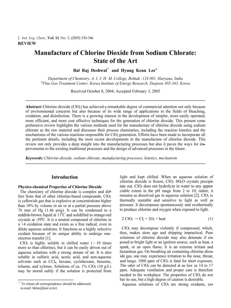 Manufacture of Chlorine Dioxide From Sodium Chlorate | PDF