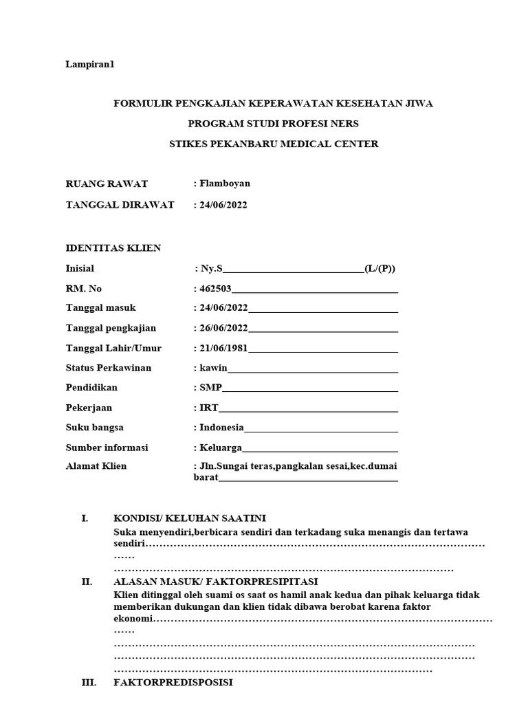 Format pengkajian Keperawatan Jiwa | PDF