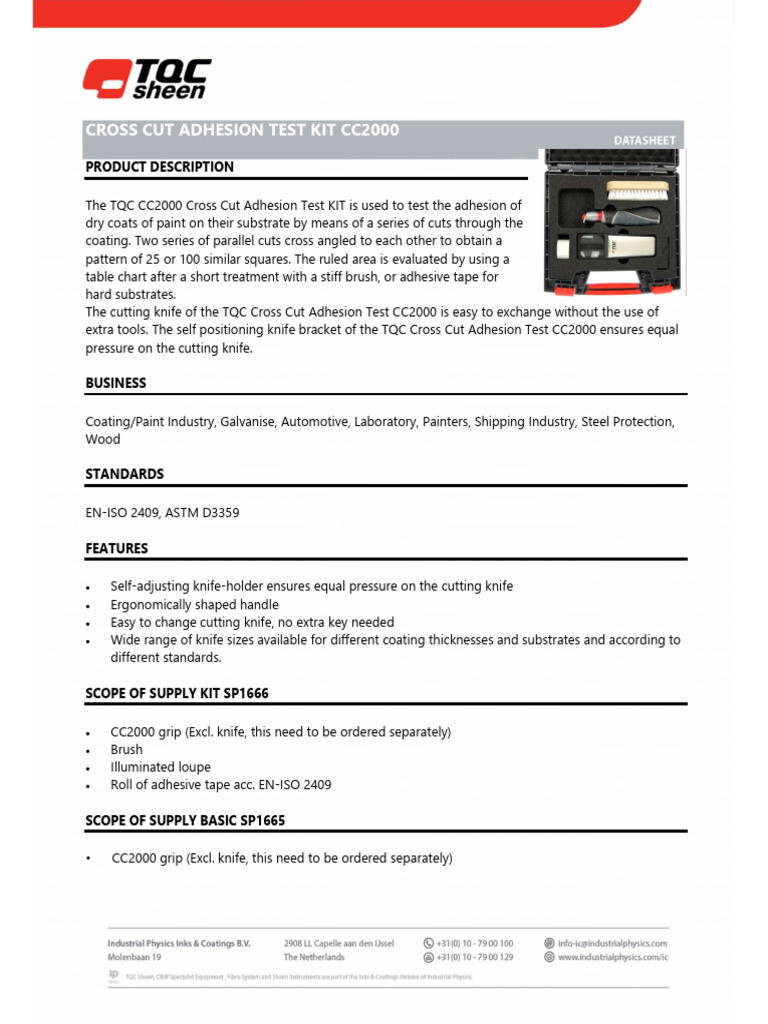 Cross Cut Adhesion Test cc2000 - d441 | PDF | Knife | Secondary Sector ...