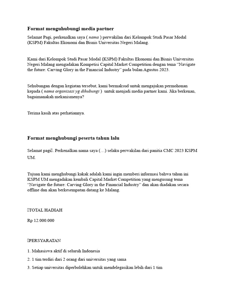 Format Menghubungi Pihak Eksternal | PDF