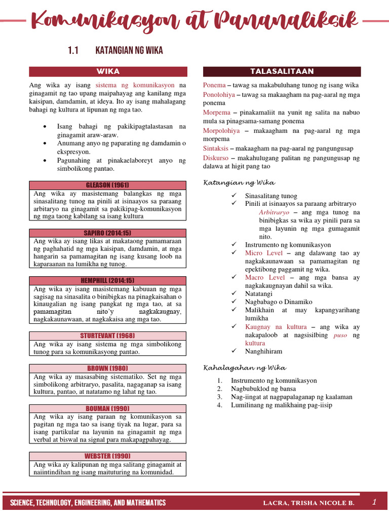 Komunikasyon at Pananaliksik Sa Wika at Kulturang Pilipino (NOTES) | PDF