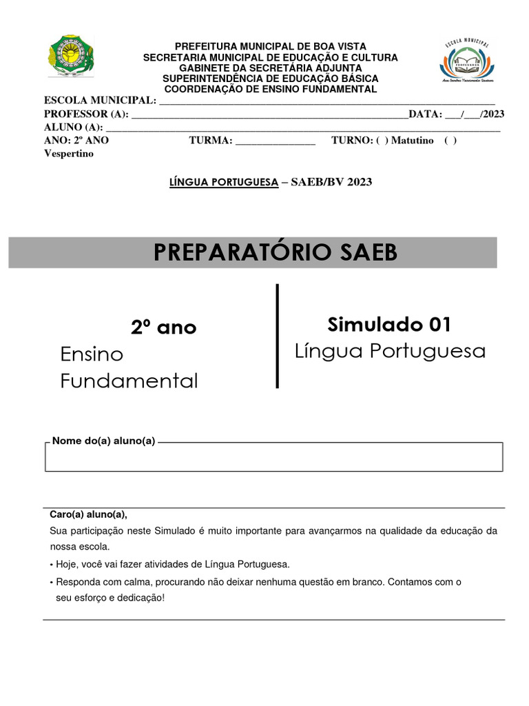 Simulado de Português 2º Ano Fundamental | PDF