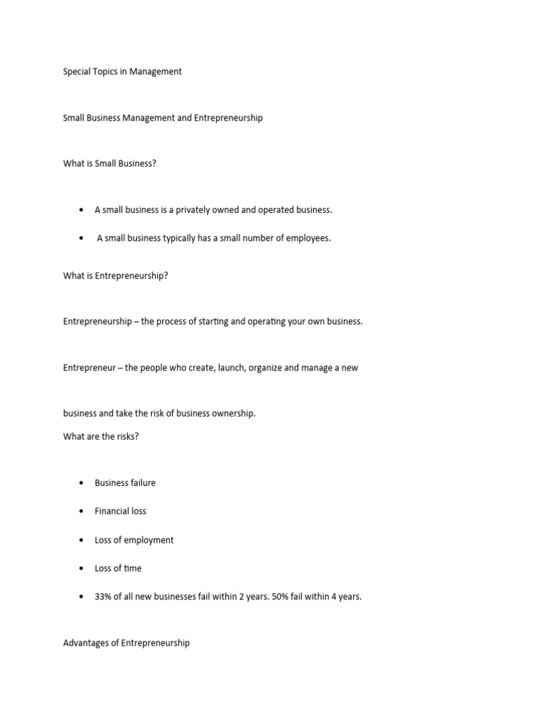 Special Topics In Management PDF Entrepreneurship Economies