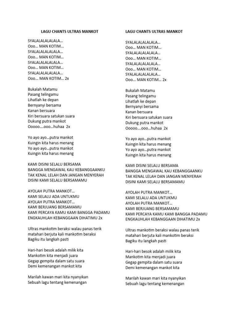 Lagu Chants Ultras Mankot | PDF
