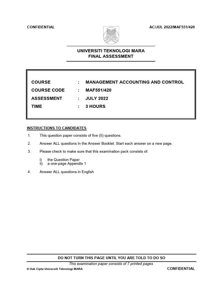 Faculty Accountancy 2022 Session 2 - Degree Maf551 | PDF | Cost ...