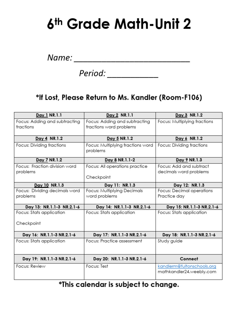 Unit 2 Packet Cover 23-24 | PDF | Subtraction | Division (Mathematics)