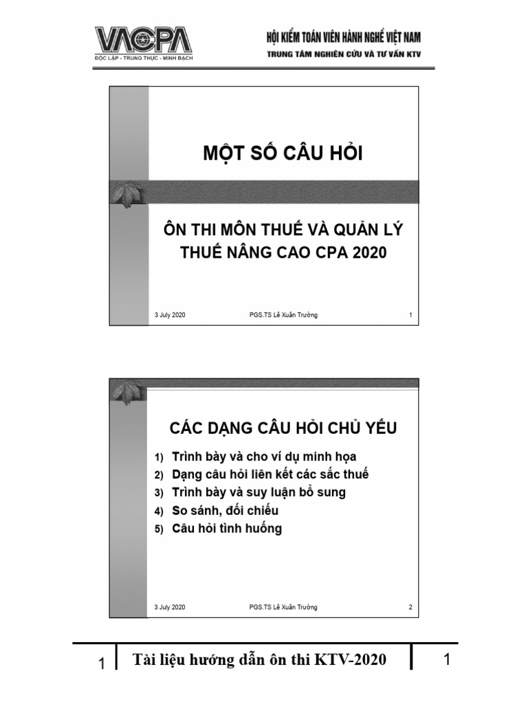 2020 - Cau Hoi On Tap Ly Thuyet Thue - CPA | PDF