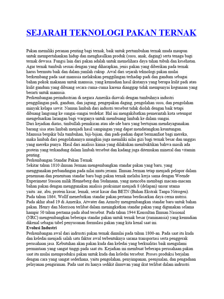 Sejarah Teknologi Pakan Ternak | PDF