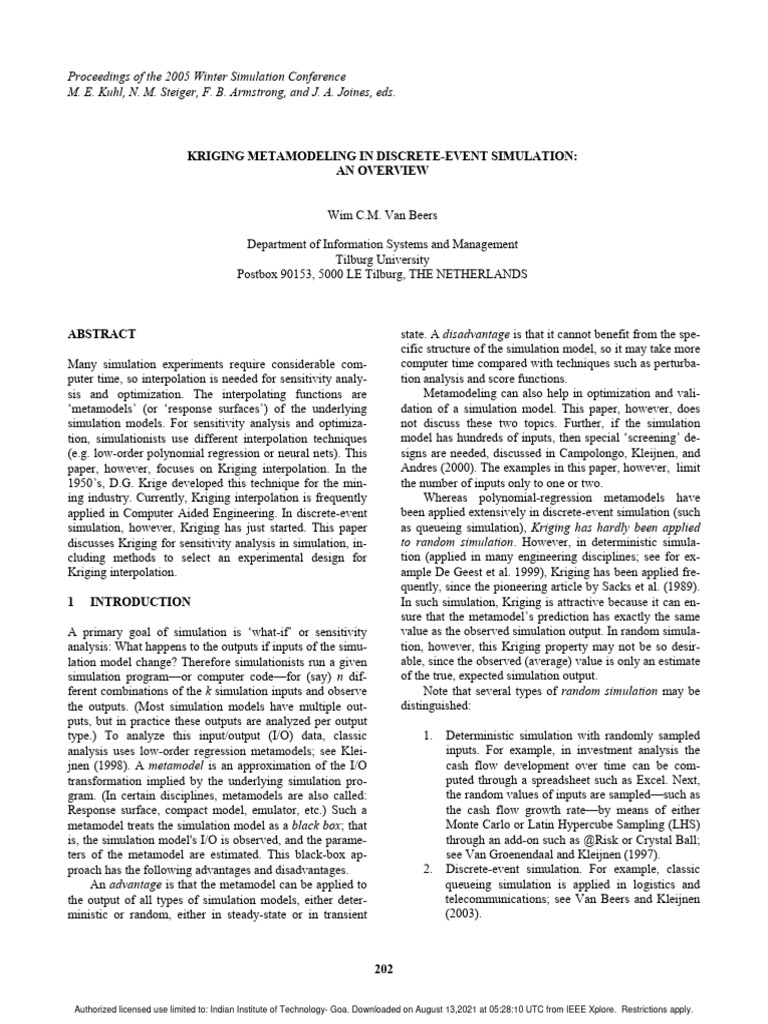 Kriging Metamodeling in Discrete-Event Simulation An Overview | PDF | Sensitivity Analysis ...