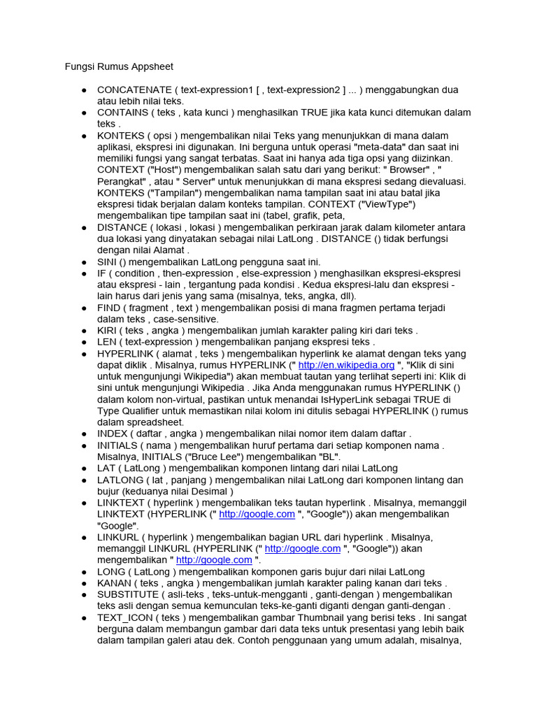 Fungsi Rumus Appsheet | PDF