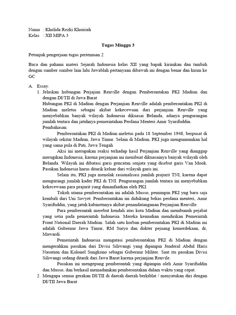 XII MIPA 3 Sejarah Indonesia 210730 Tugas Minggu 3 Sej. Indo XII Sem 1 | PDF | Politik | Perjalanan
