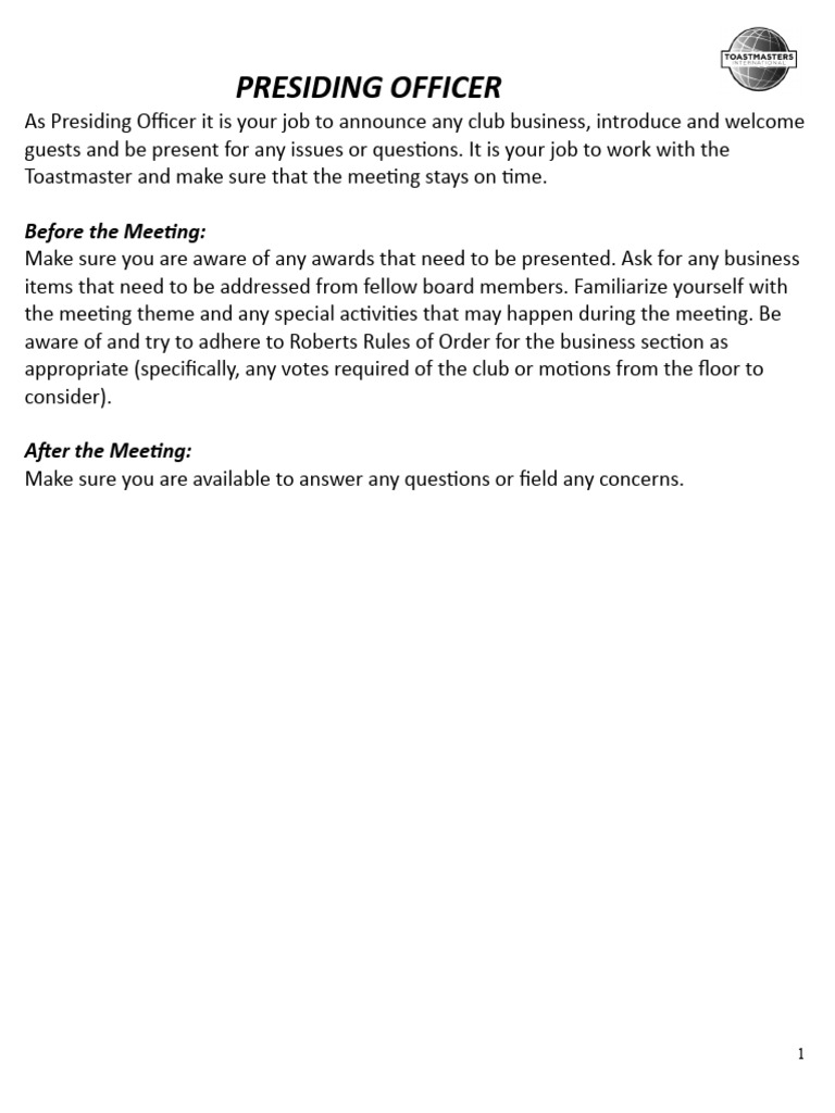 Presiding Officer Script | PDF | Career & Growth | Home & Garden