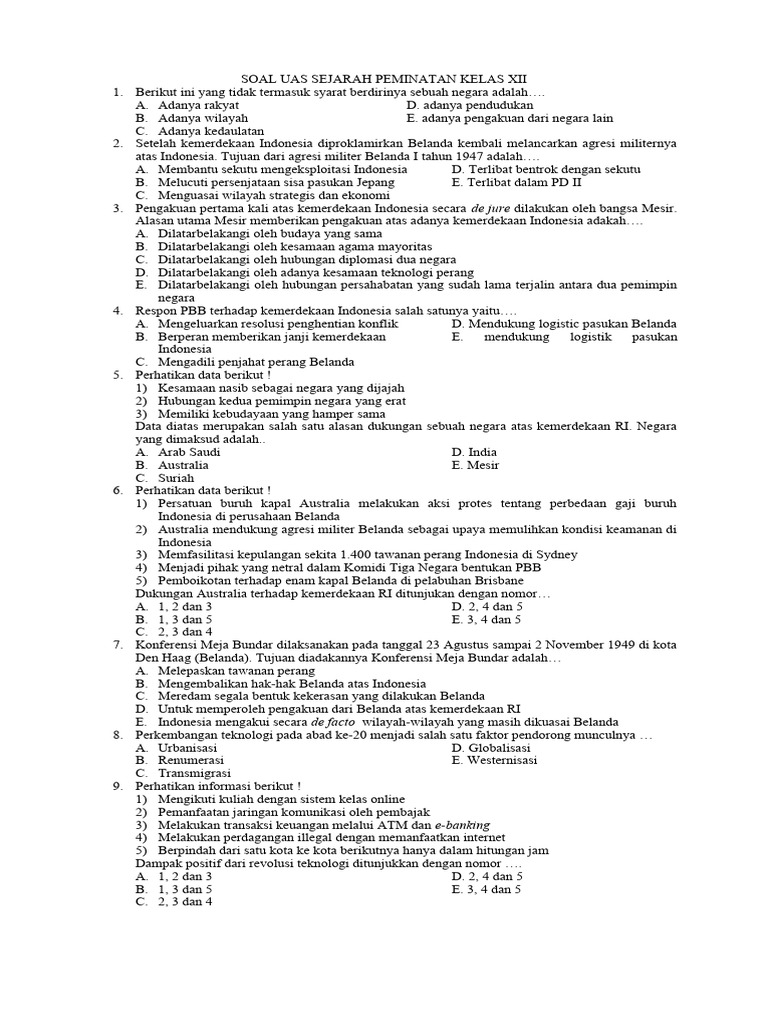 Soal Uas Sejarah Peminatan Kelas Xii | PDF