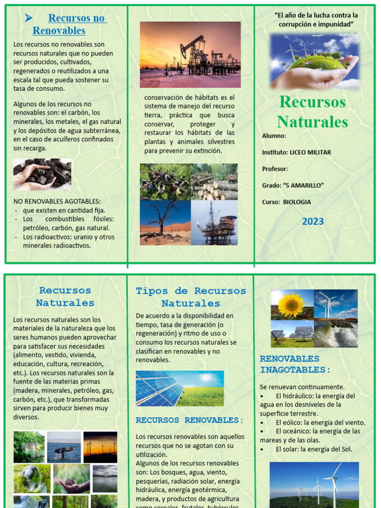 Triptico Recursos Naturales | PDF | Energía renovable | Naturaleza