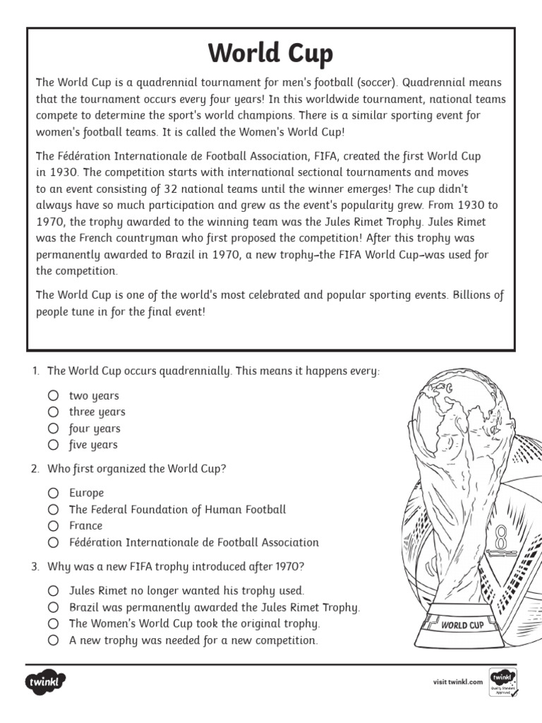 BW Fifth Grade World Cup Reading Comprehension Activity | PDF