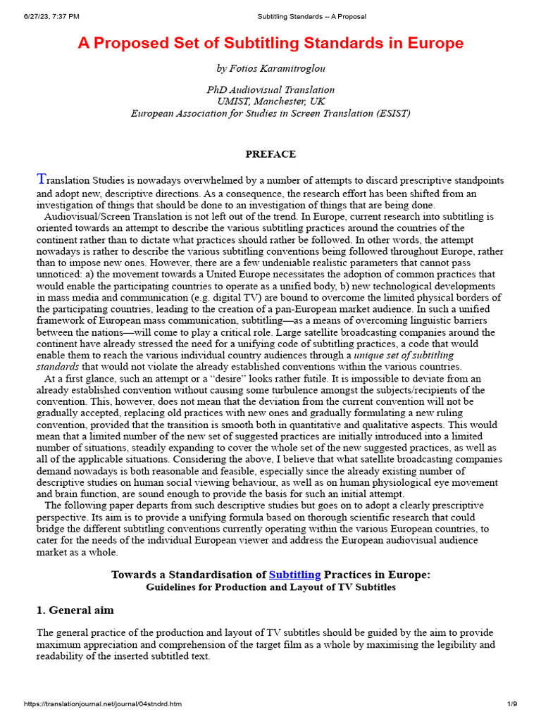 European Subtitling Standards Proposal | PDF | Typefaces | Bracket