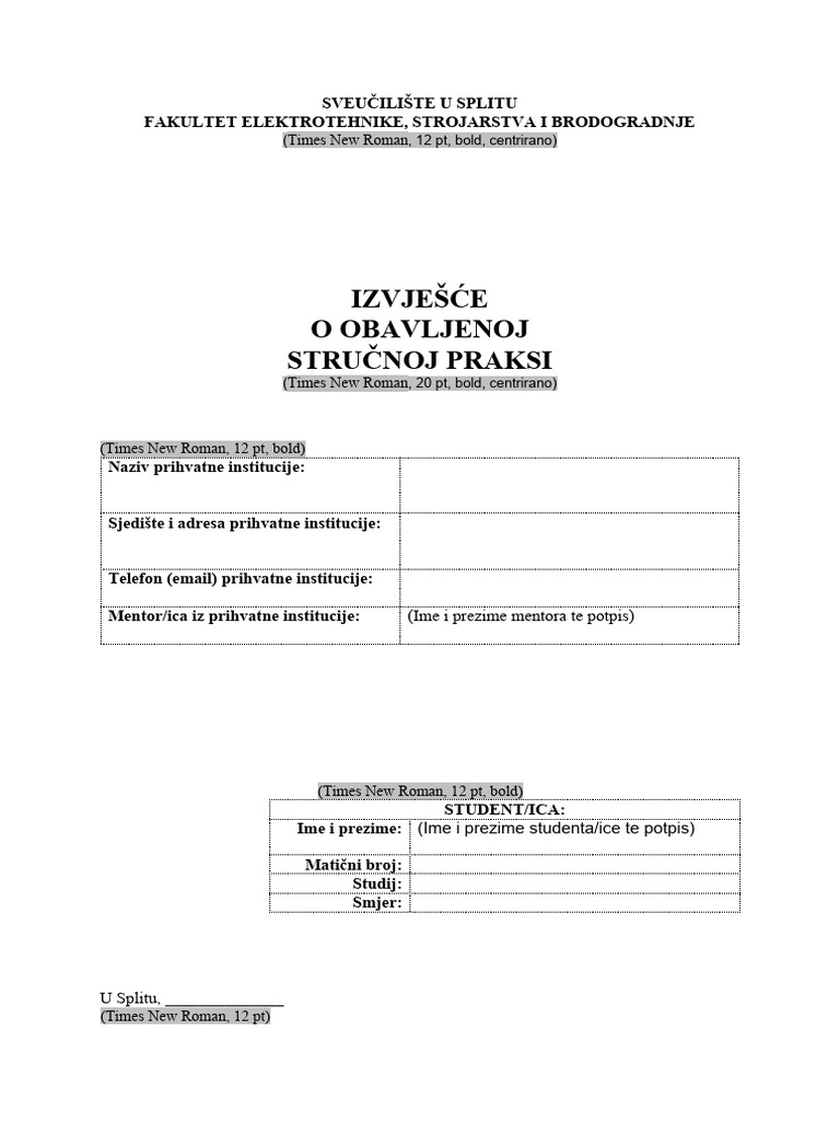 Izvjesce Oobavljenoj Strucnoj Praksi | PDF